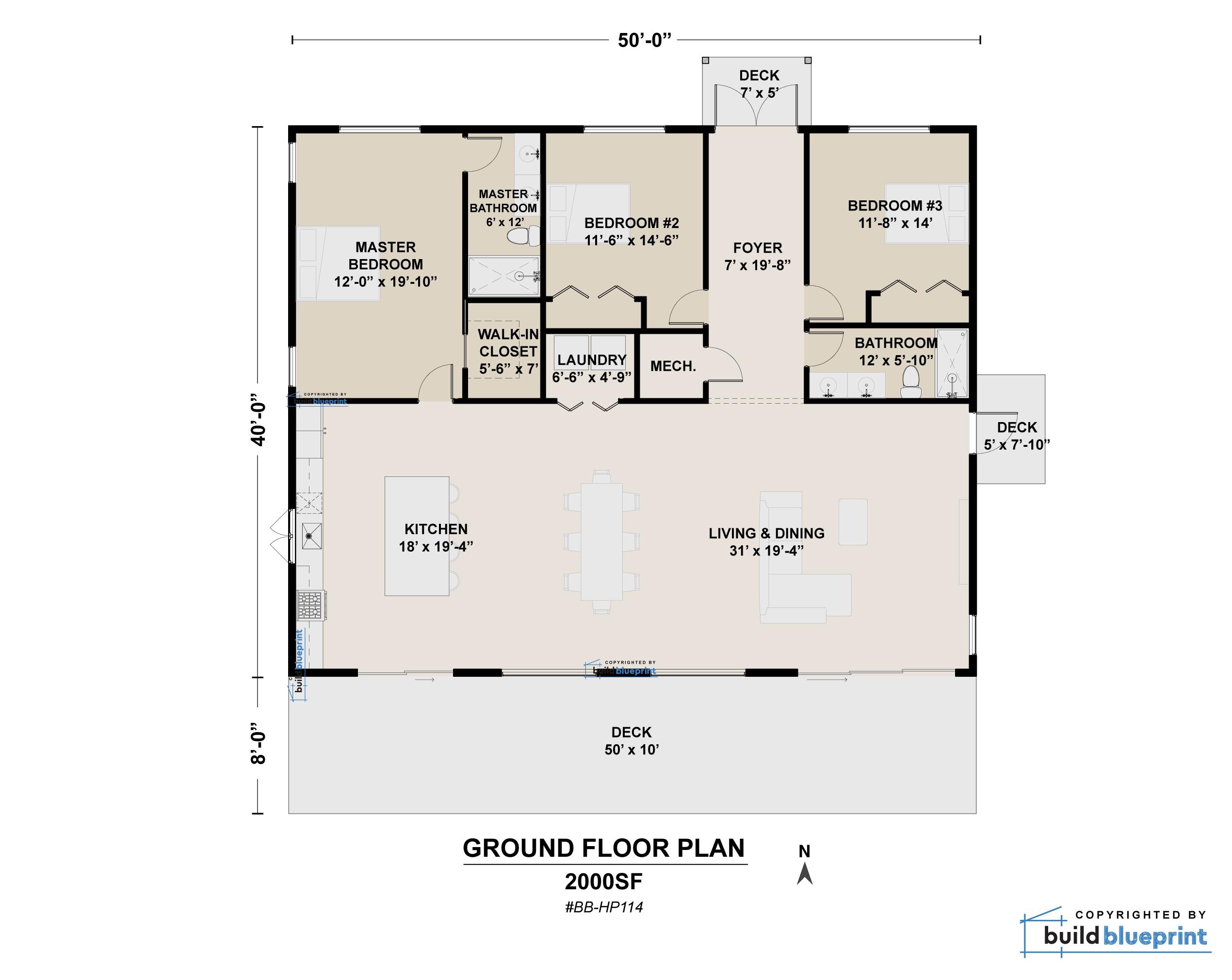 40' X 50' Modern Lean Cabin Architectural Plans - Custom 2000SF 3 ...