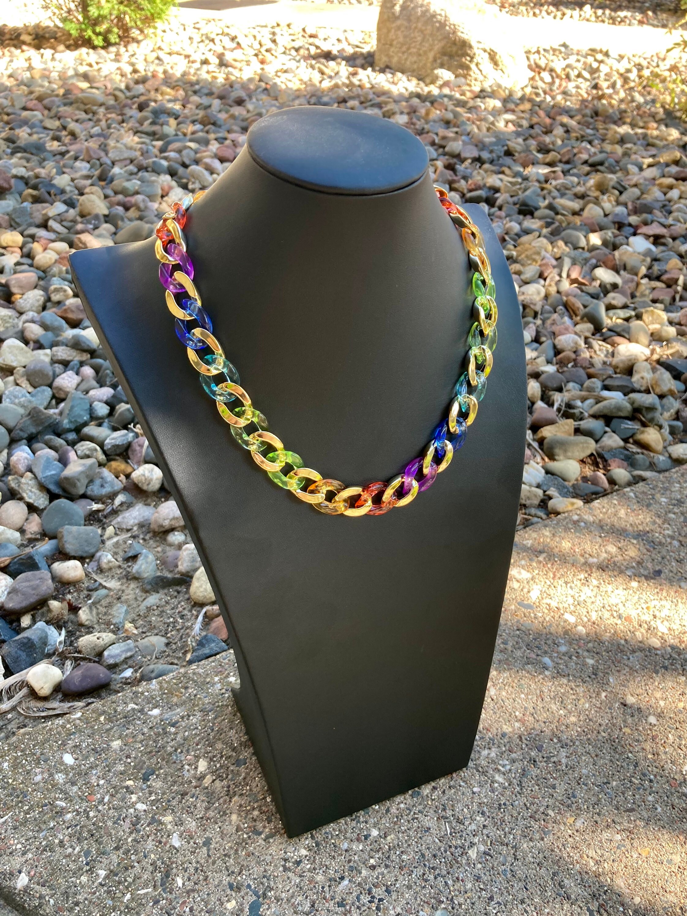 Rainbow and Gold Acrylic Link Chain Necklace | Etsy