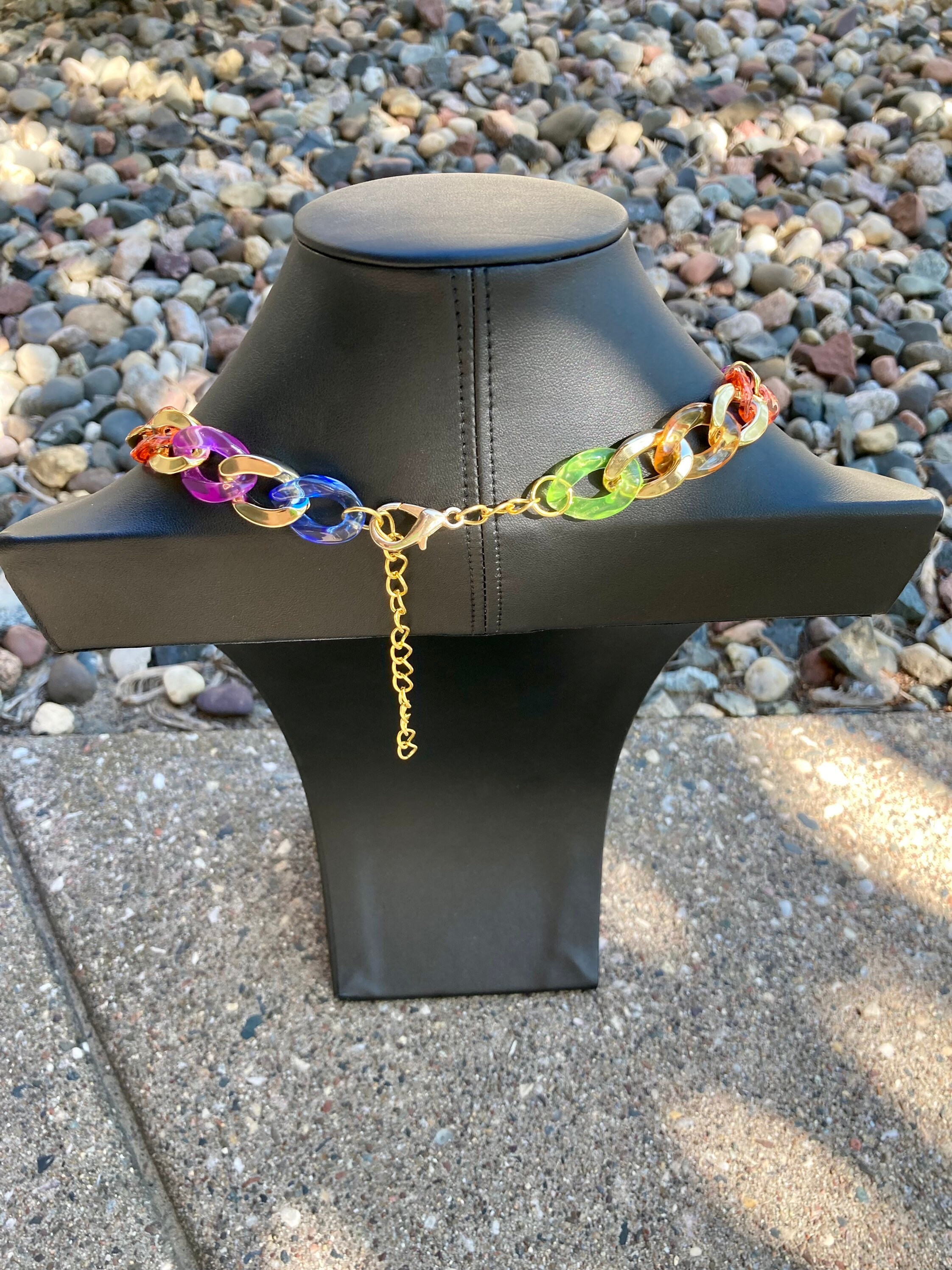 Rainbow and Gold Acrylic Link Chain Necklace | Etsy