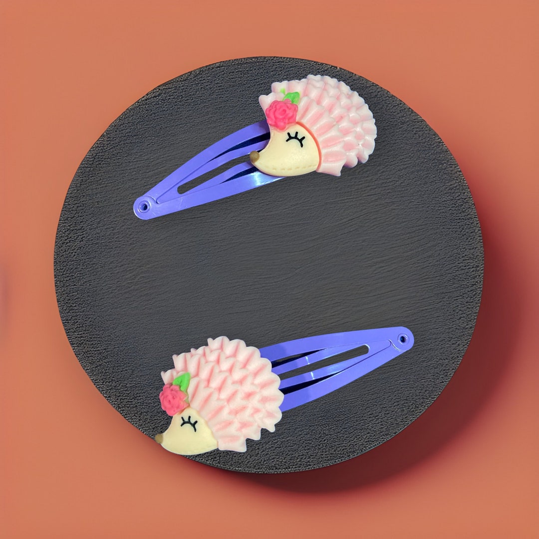 Cute Pink Hedgehogs on Purple Snap Hair Clips - Set of 2 Clips - Etsy