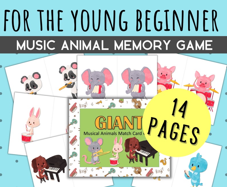 GIANT Music Animal MEMORY Matching Card Game is Fun for Preschool ...