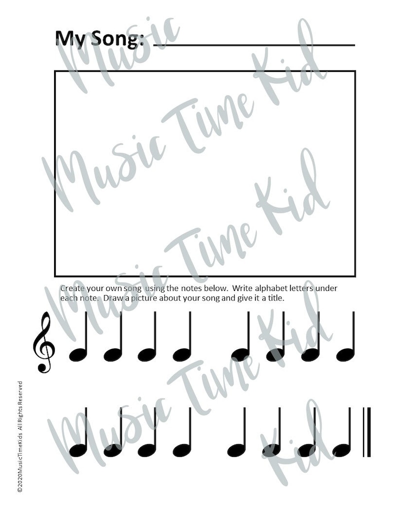 Songwriting Piano Worksheet | Preschool Printable for Beginner Piano ...