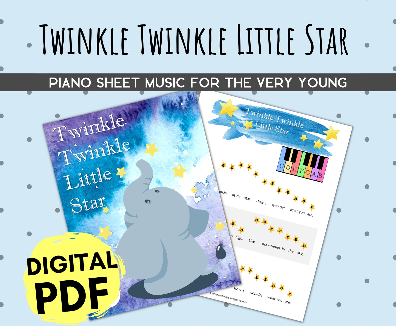 Twinkle Twinkle Little Star Piano Printable Sheet Music With Alphabet ...