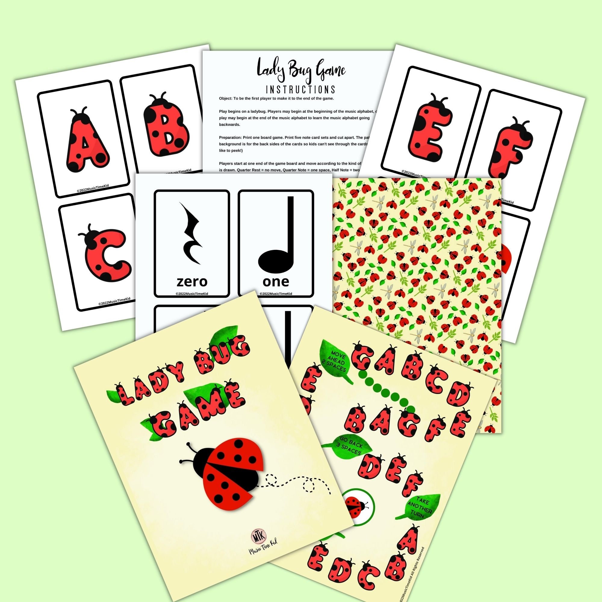 Music Alphabet Printable Piano Game for Preschool Learning Cute Ladybug ...
