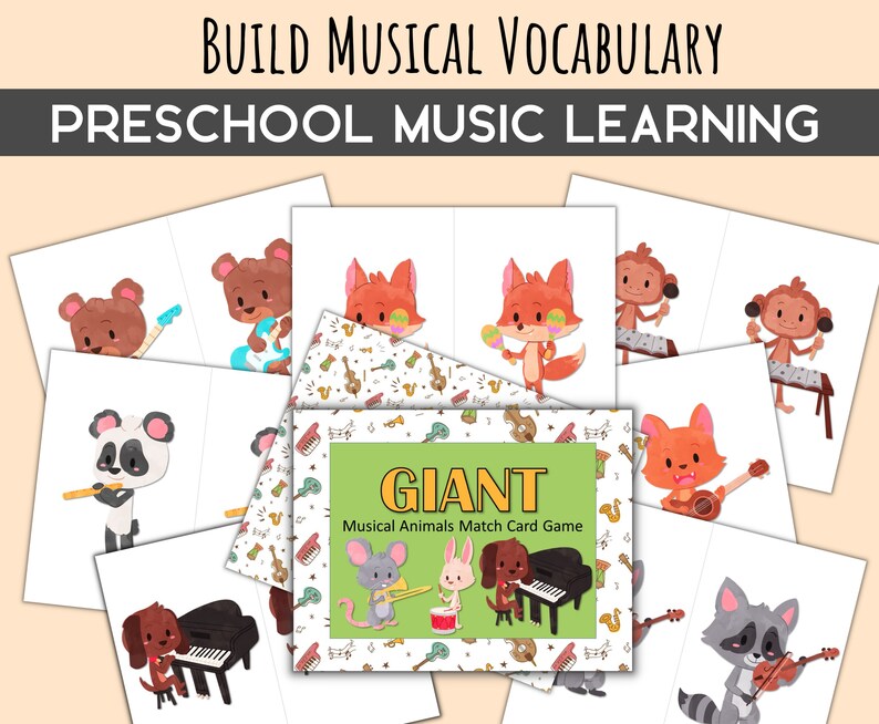 GIANT Music Animal MEMORY Matching Card Game is Fun for Preschool ...