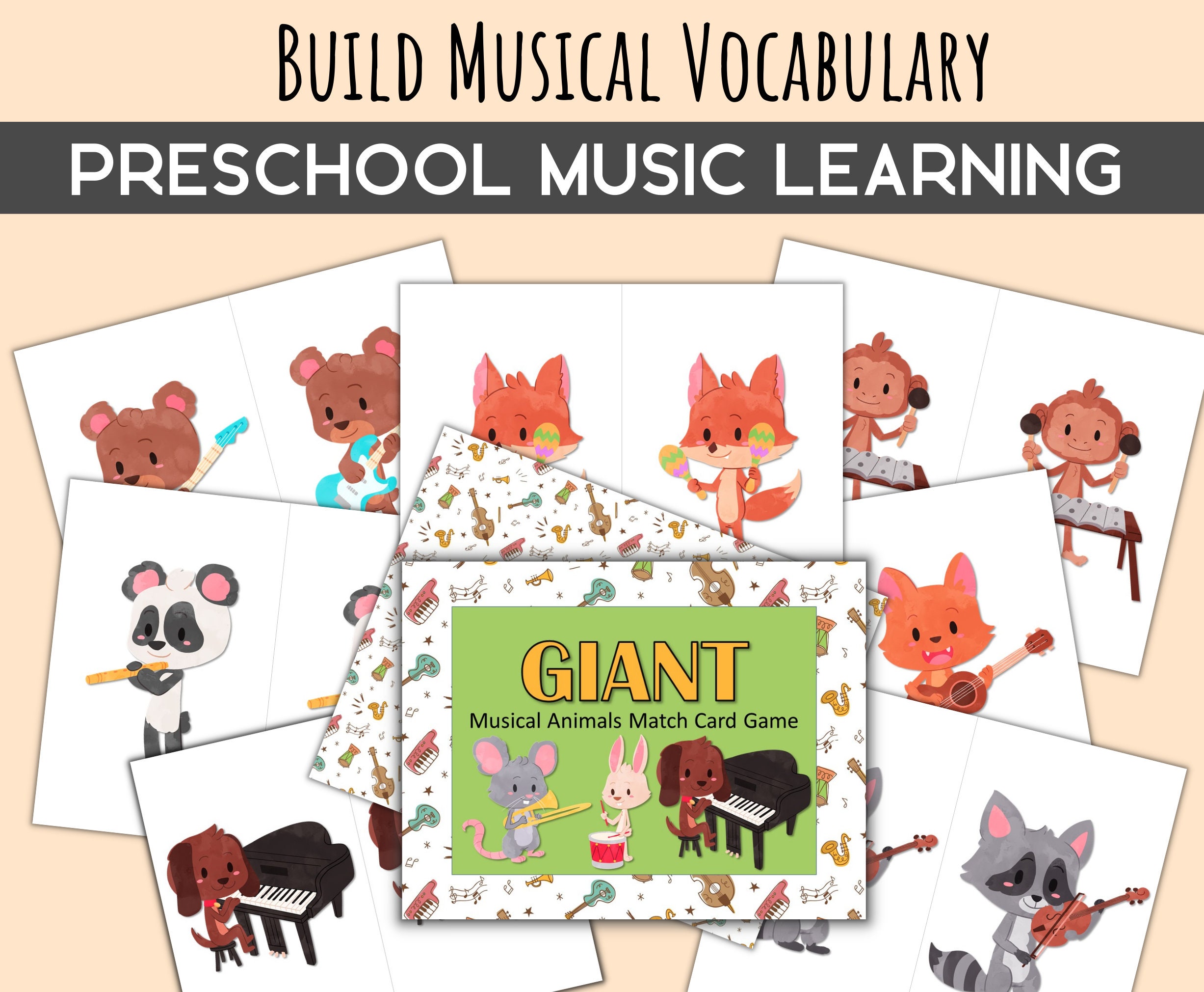 GIANT Music Animal MEMORY Matching Card Game is Fun for Preschool ...