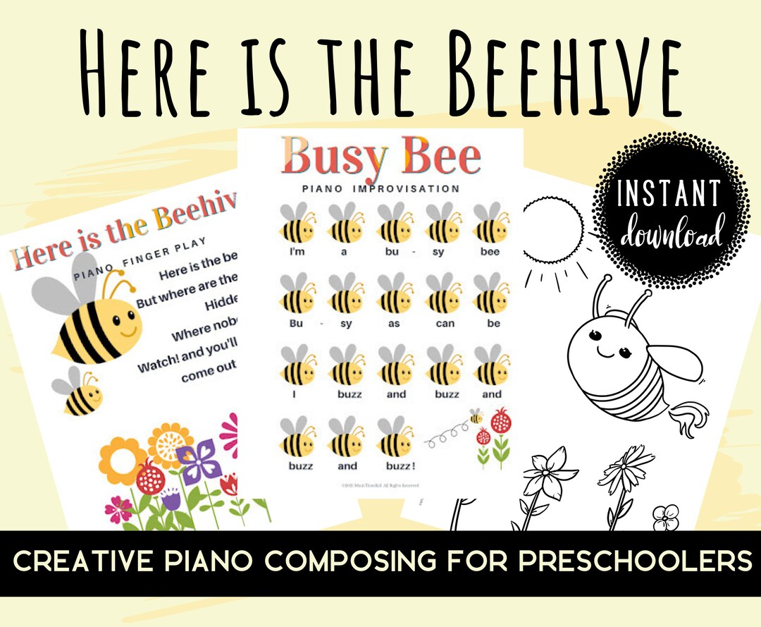 Here is the Beehive Fingerplay, Songwriting Piano Printable & Coloring ...