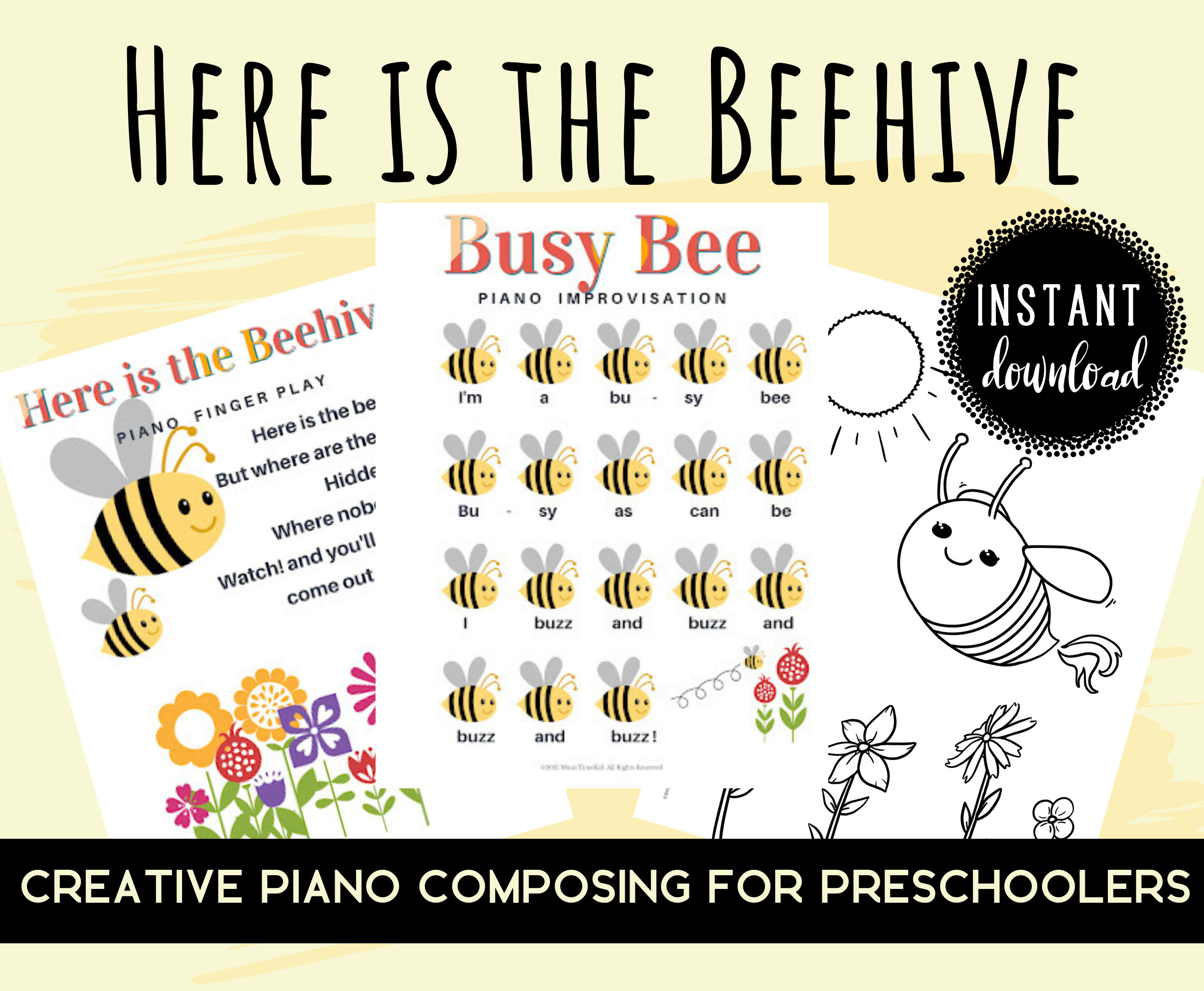 Here is the Beehive Fingerplay, Songwriting Piano Printable & Coloring ...