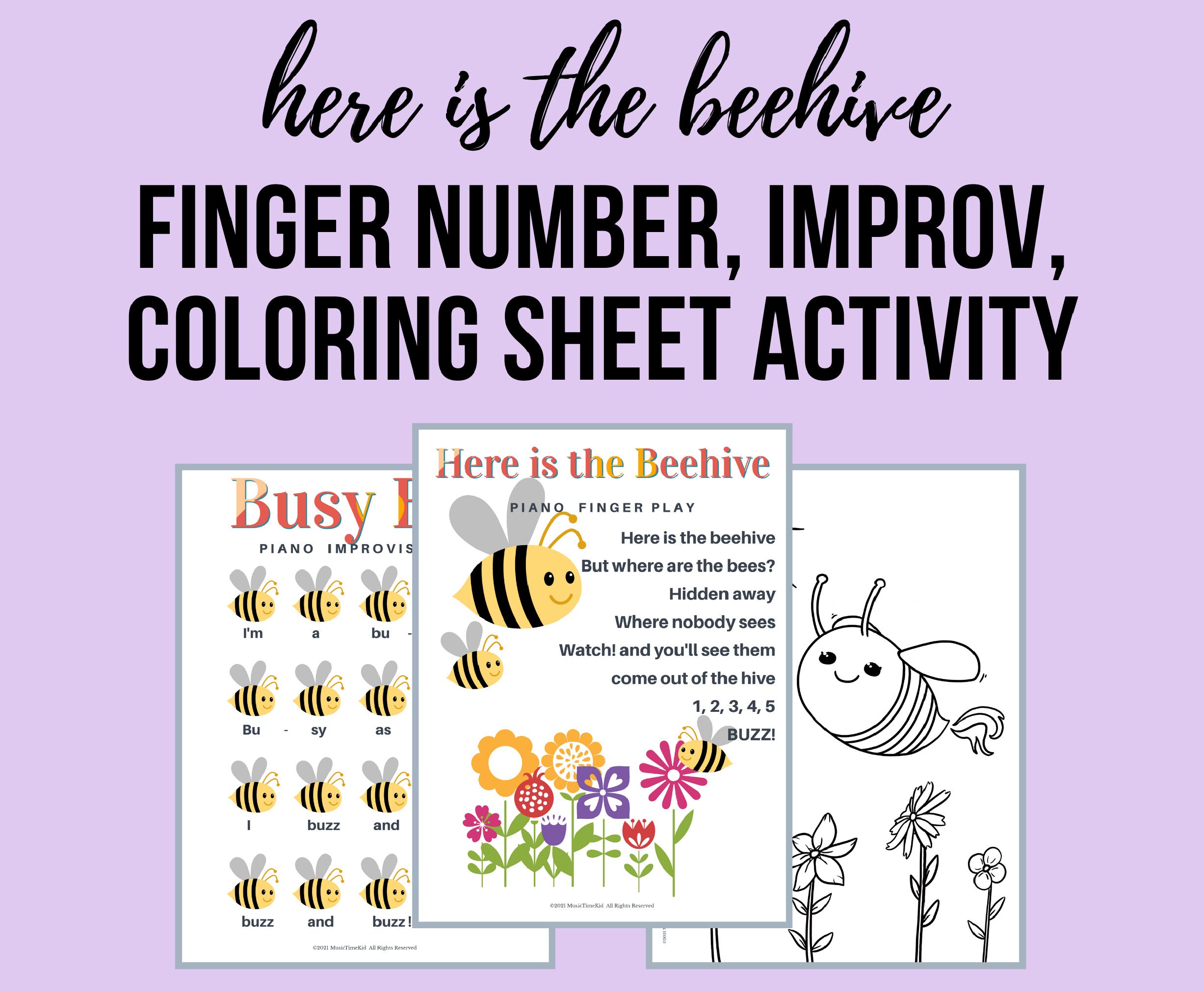 Here is the Beehive Fingerplay, Songwriting Piano Printable & Coloring ...
