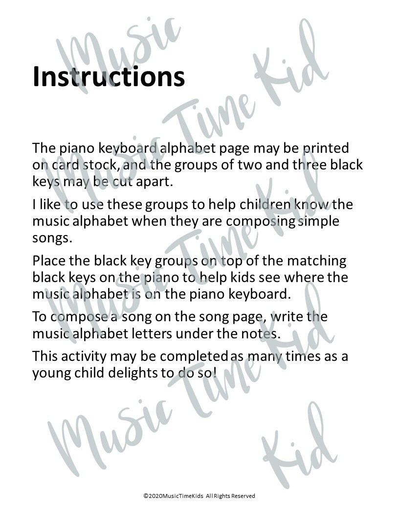 Beginner Piano Printable | Preschool Worksheets for Creative Piano ...