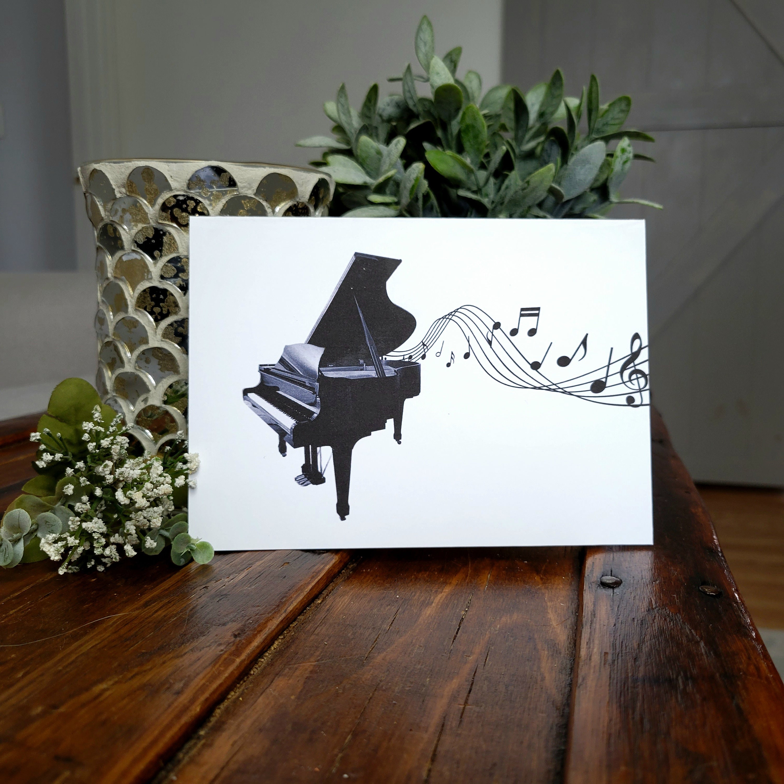 Printable Minimalist Baby Grand Piano Note Card, Black & White All ...