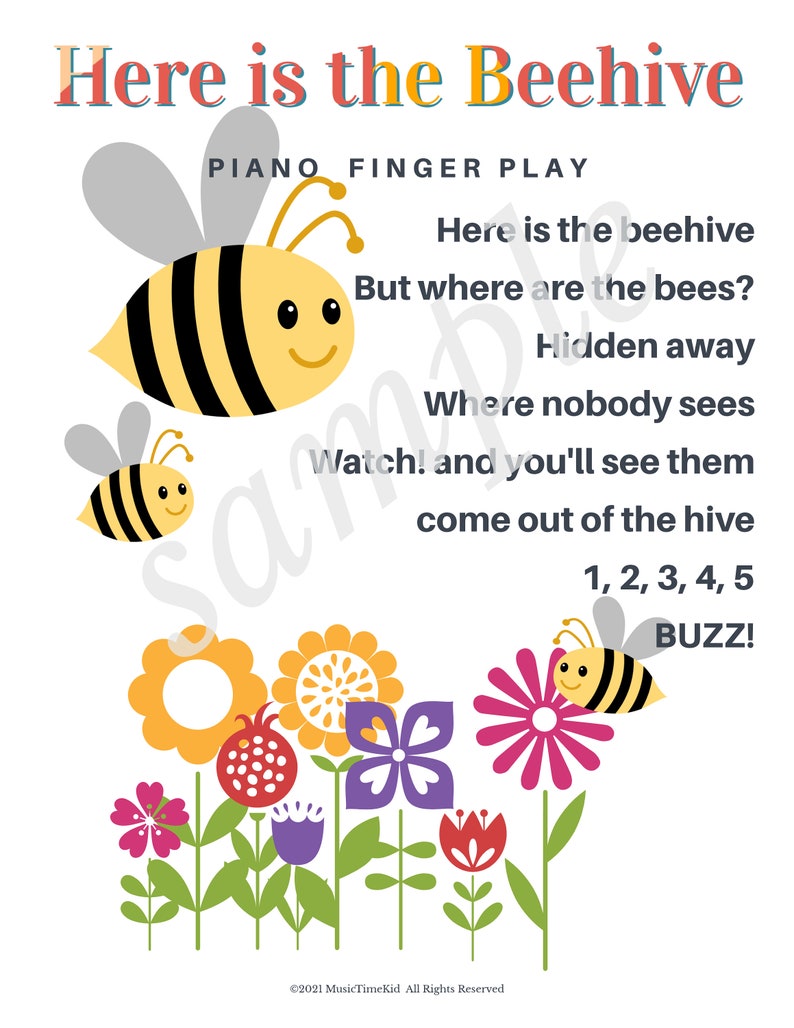 Here is the Beehive Fingerplay, Songwriting Piano Printable & Coloring ...
