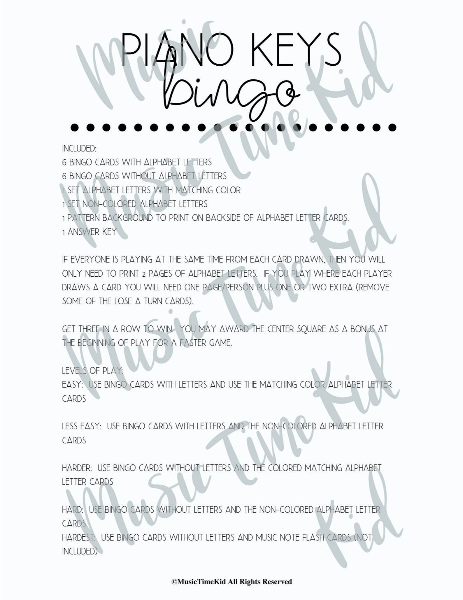 Printable Piano Game | Piano Keys Bingo for Beginner Piano Lessons ...