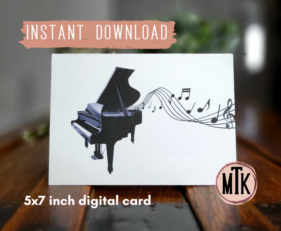 Printable Minimalist Baby Grand Piano Note Card, Black & White All ...