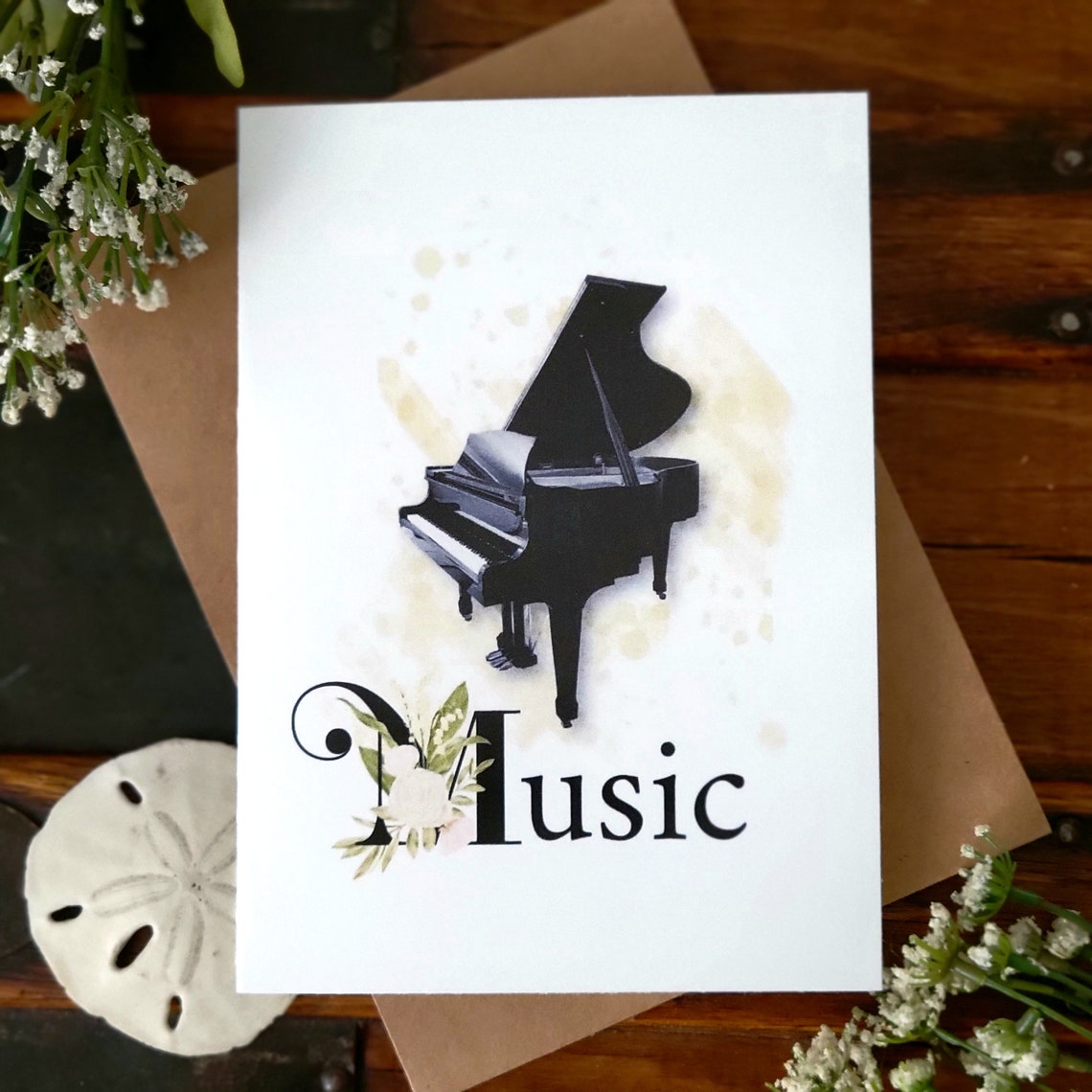 Digital Download Baby Grand Piano Monogram Music Note Card - Etsy