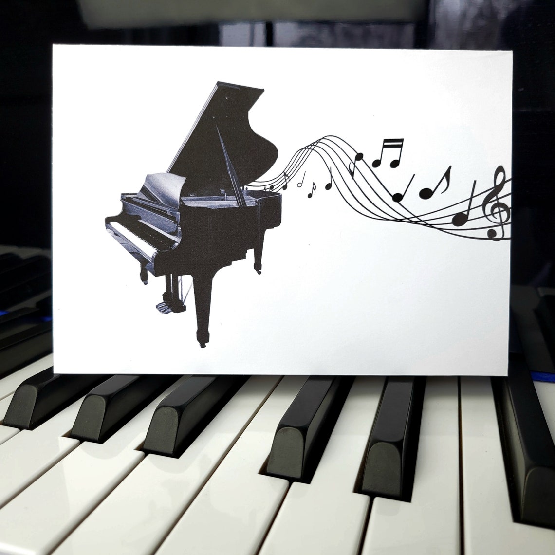 Printable Minimalist Baby Grand Piano Note Card, Black & White All ...