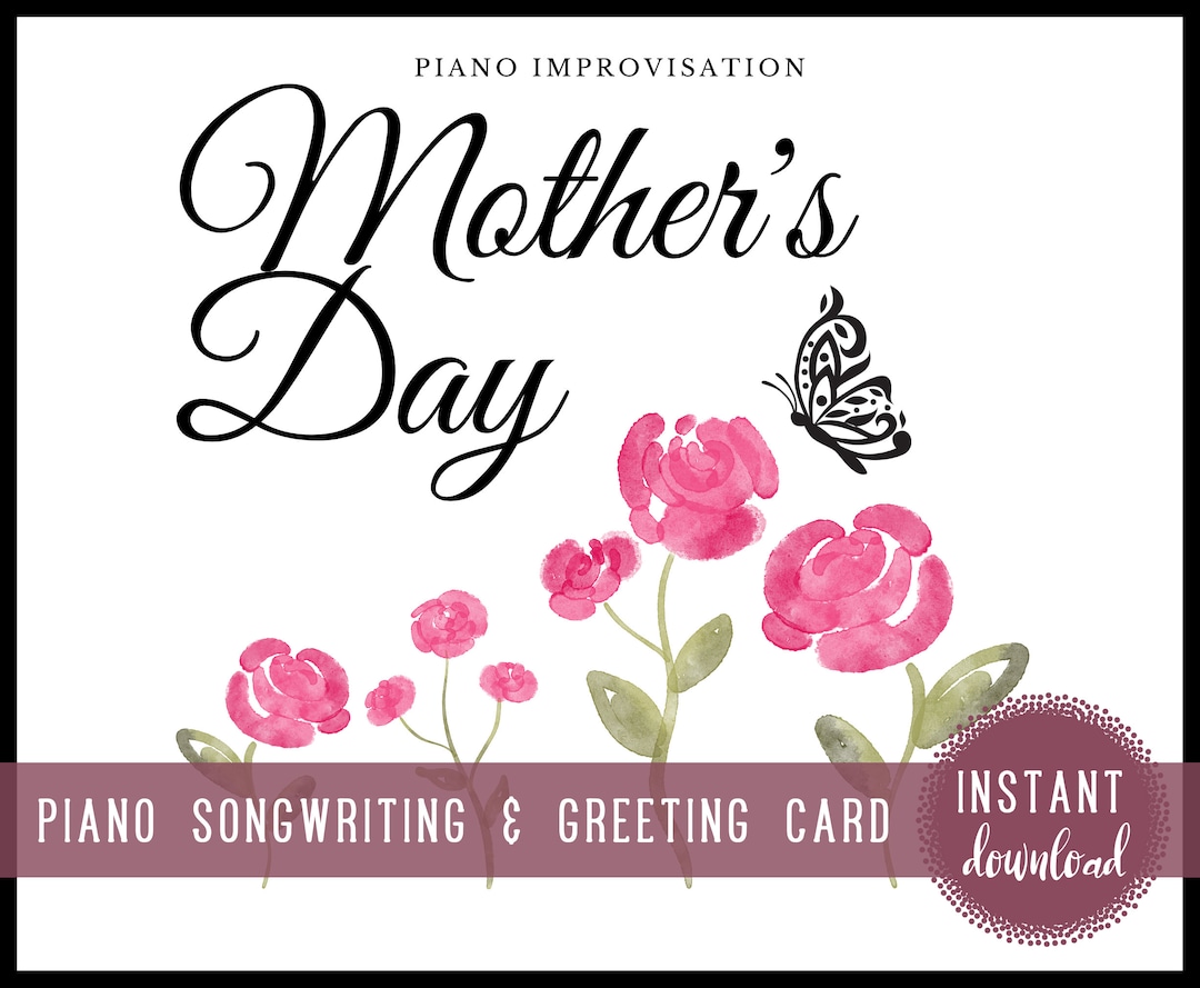 Mother's Day Piano Music & Watercolor Floral Card (digital Download) - Etsy