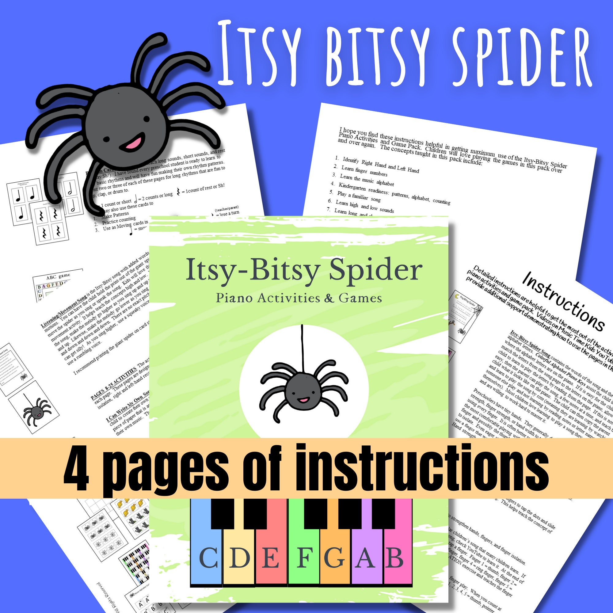 Itsy Bitsy Spider Piano Music, Activities & Games for Preschool ...