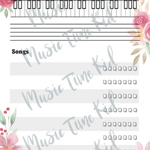 Piano Practice Printable With Beautiful Flowers for Teen Girls That ...