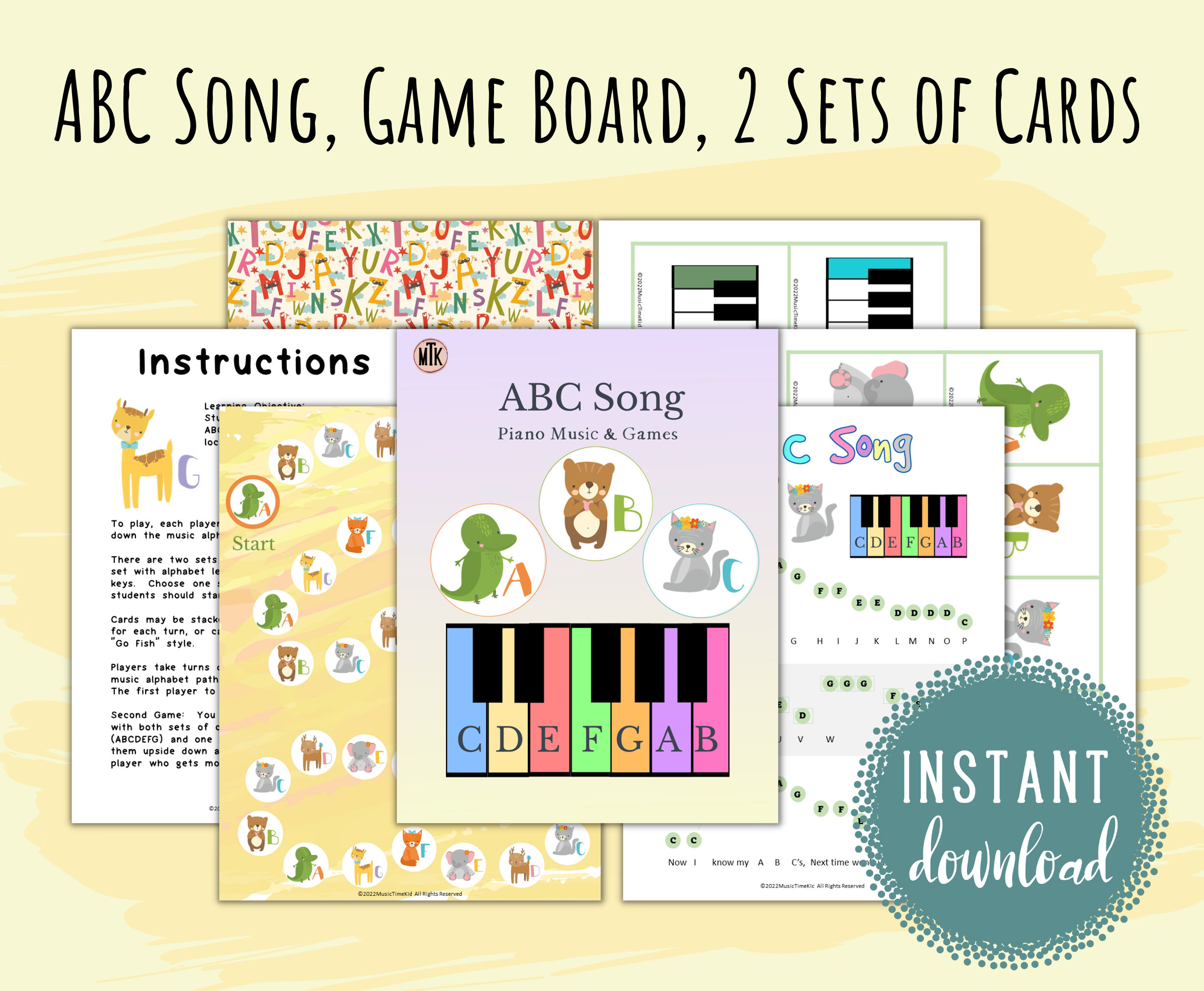 ABC Song Piano Printable With Alphabet Letters for Preschool Learning ...