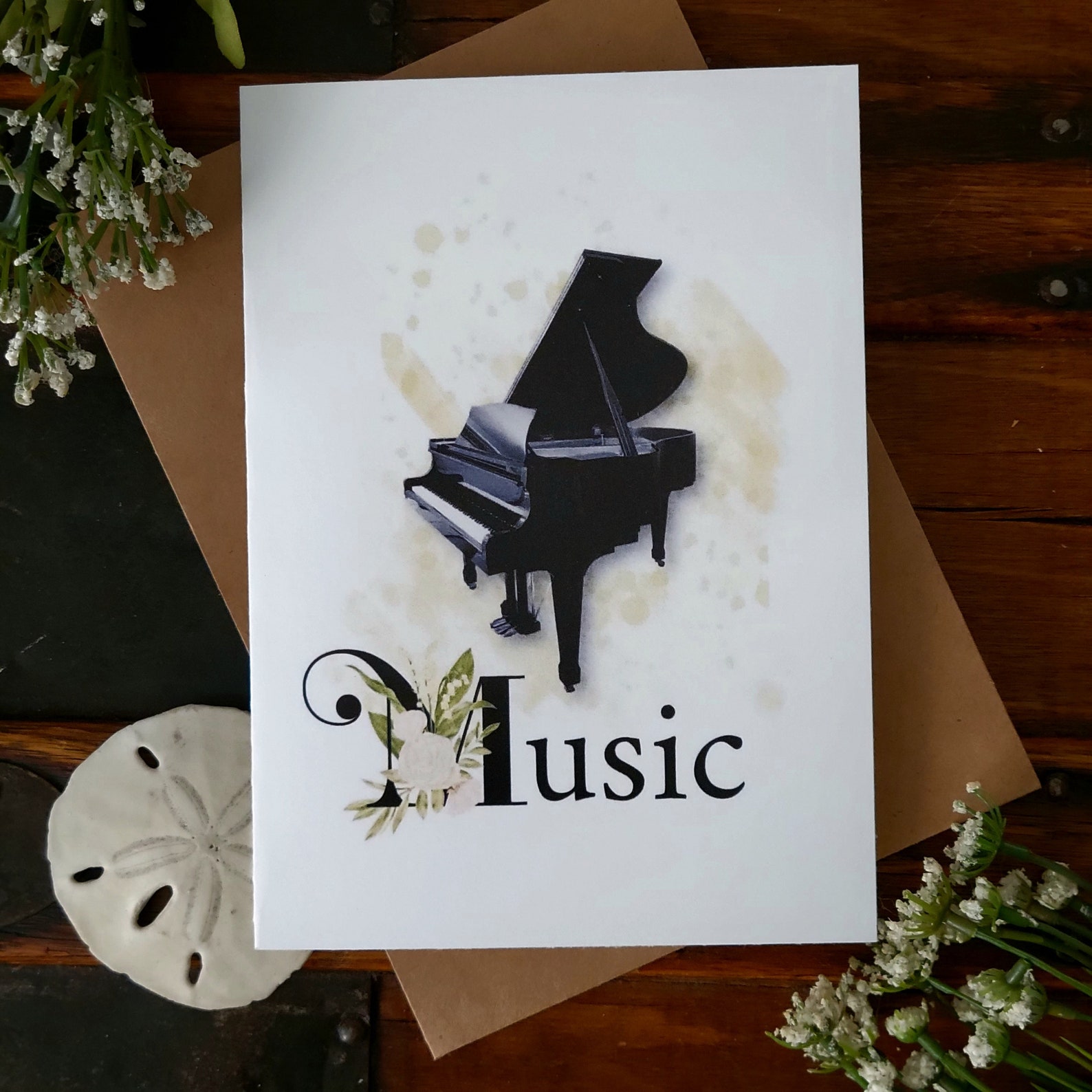 Digital Download Baby Grand Piano Monogram Music Note Card - Etsy