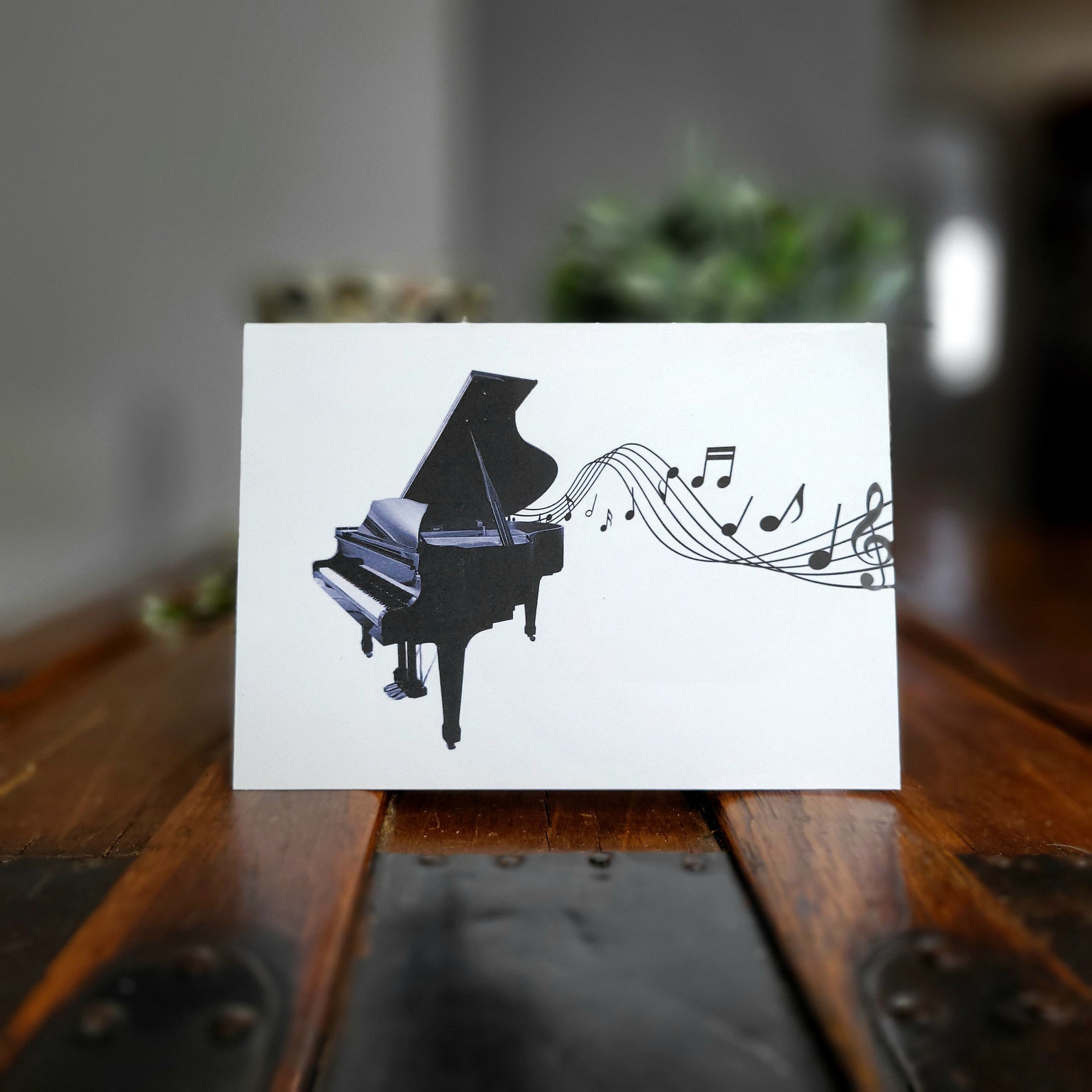 Printable Minimalist Baby Grand Piano Note Card, Black & White All ...