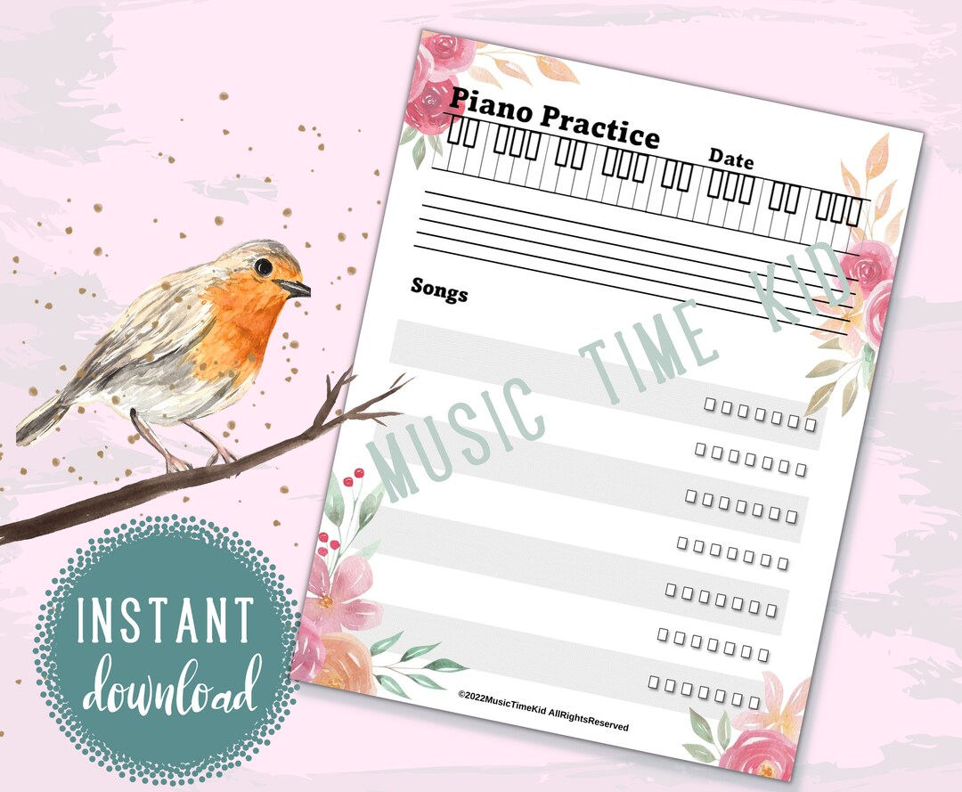 Piano Practice Printable With Beautiful Flowers for Teen Girls That ...