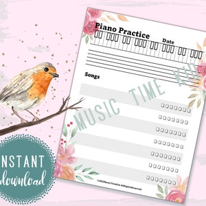 Piano Practice Printable With Beautiful Flowers for Teen Girls That ...