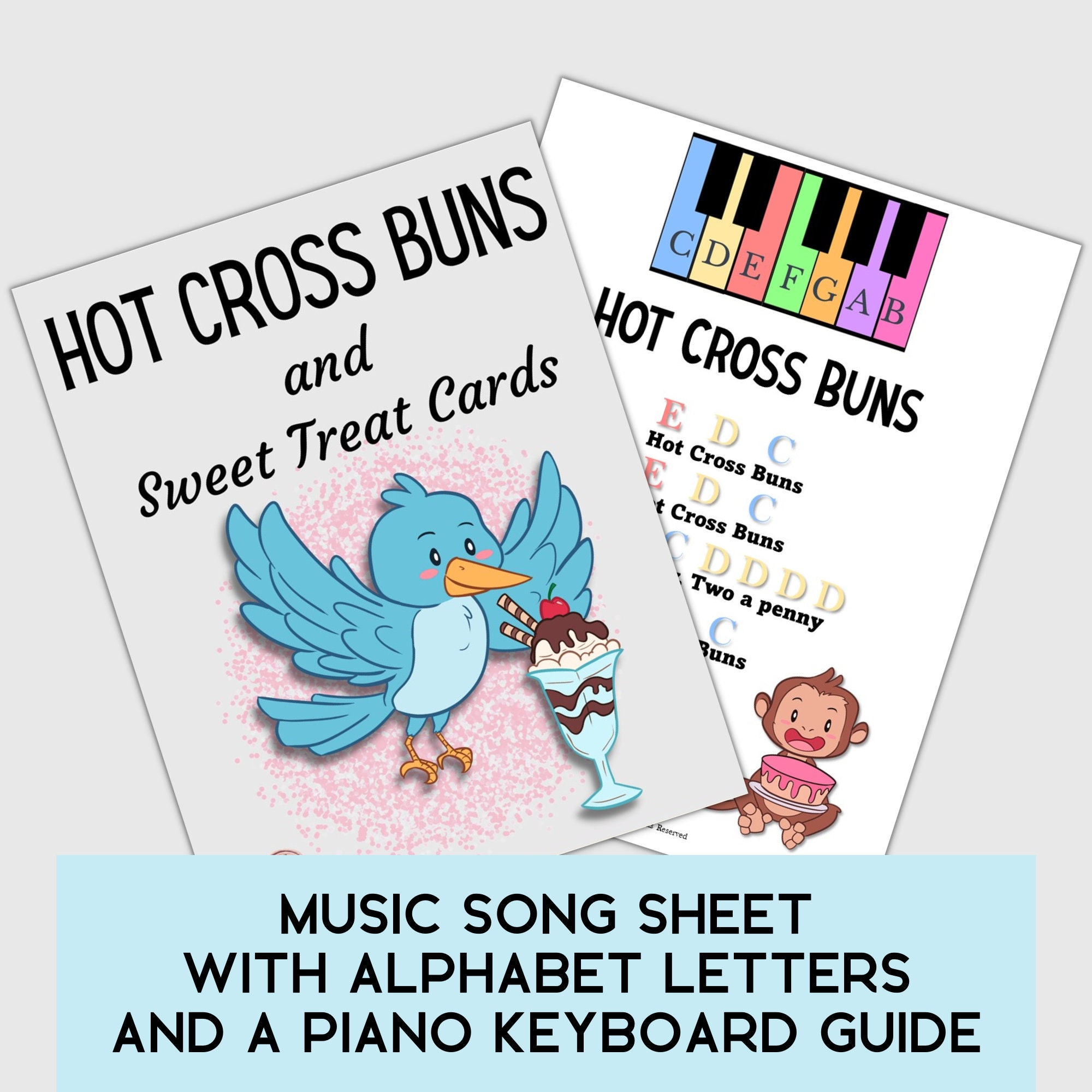 Hot Cross Buns Easy Piano Music With Sweet Treat Piano Practice Cards ...