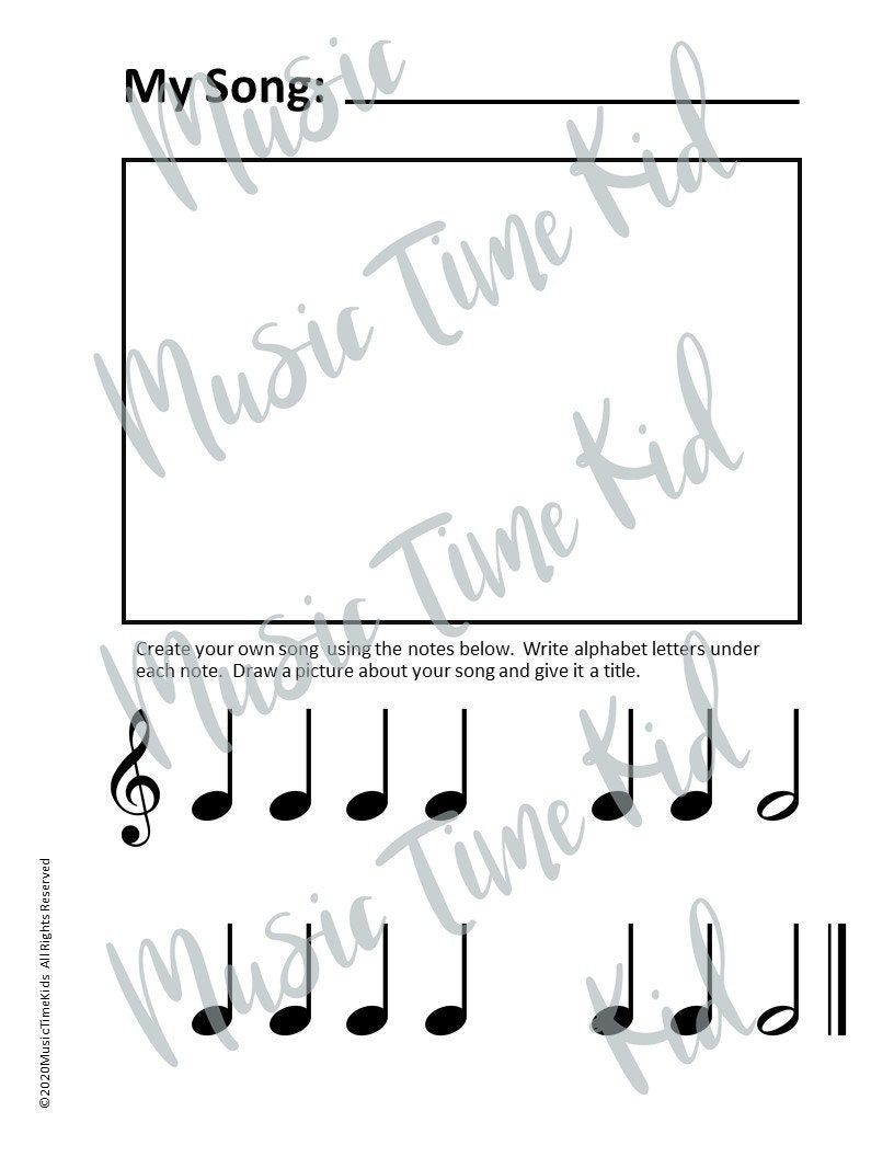Songwriting Worksheet & Piano Printable for Creative Composing in ...