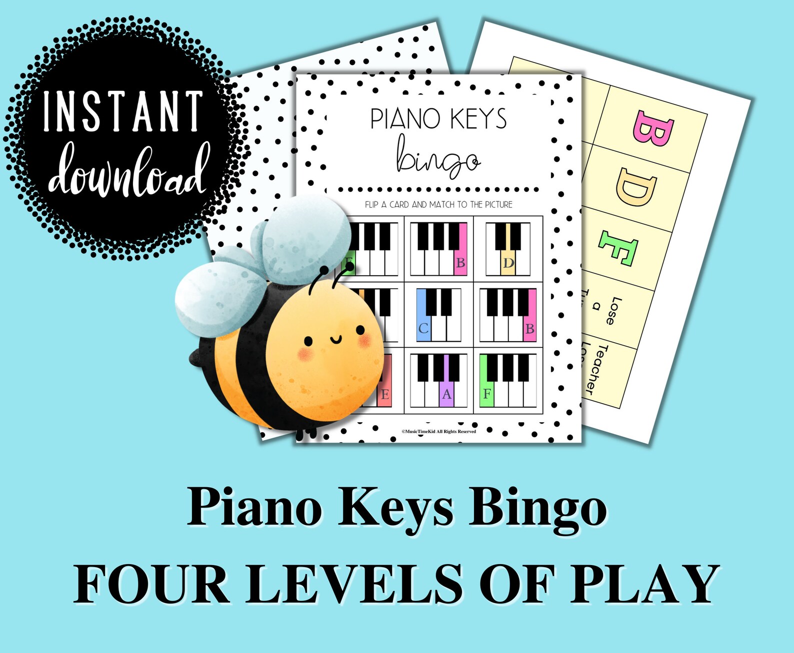 Printable Piano Game | Piano Keys Bingo for Beginner Piano Lessons ...