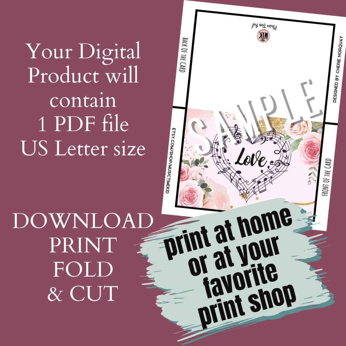 Printable Minimalist Baby Grand Piano Note Card, Black & White All ...