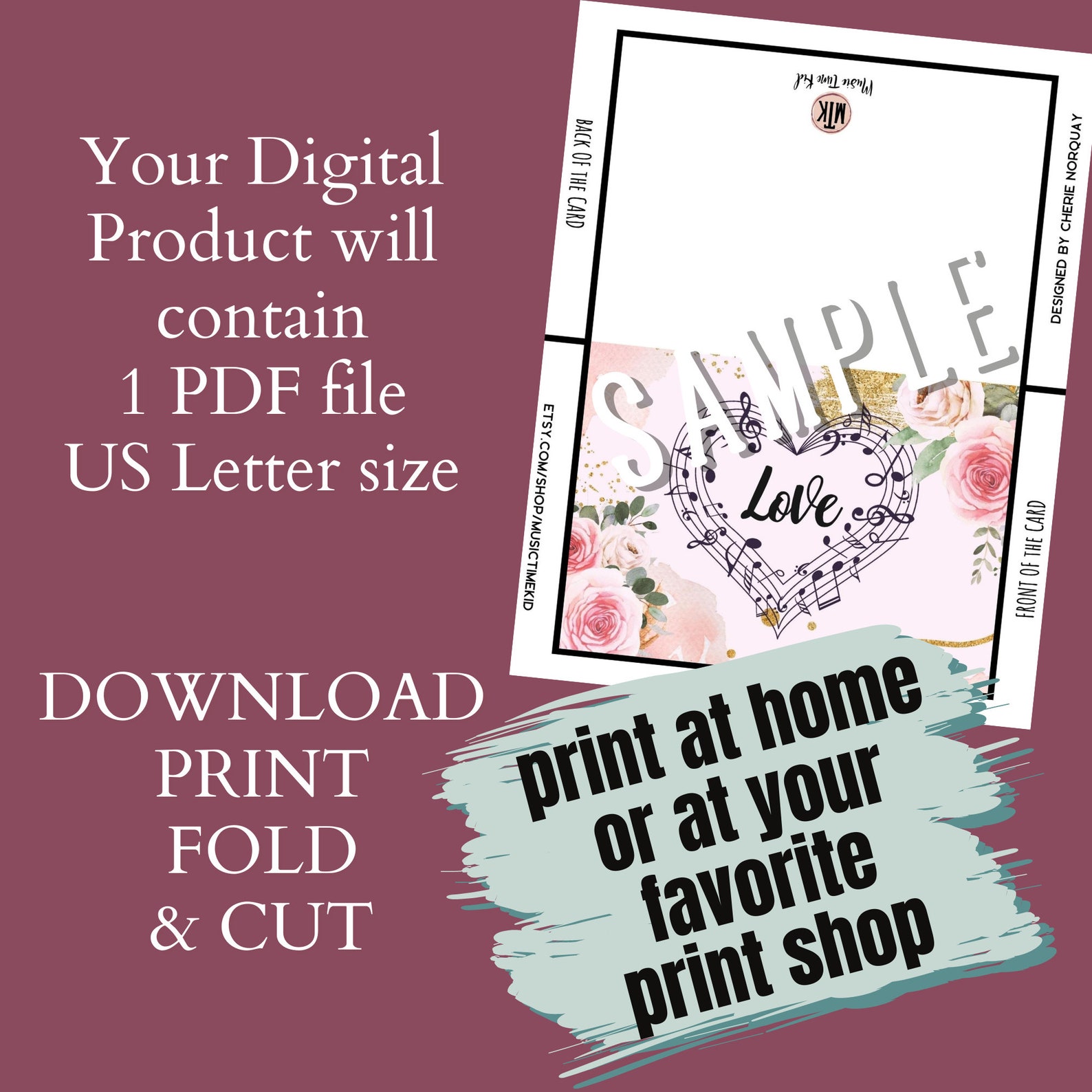 Printable Minimalist Baby Grand Piano Note Card, Black & White All ...