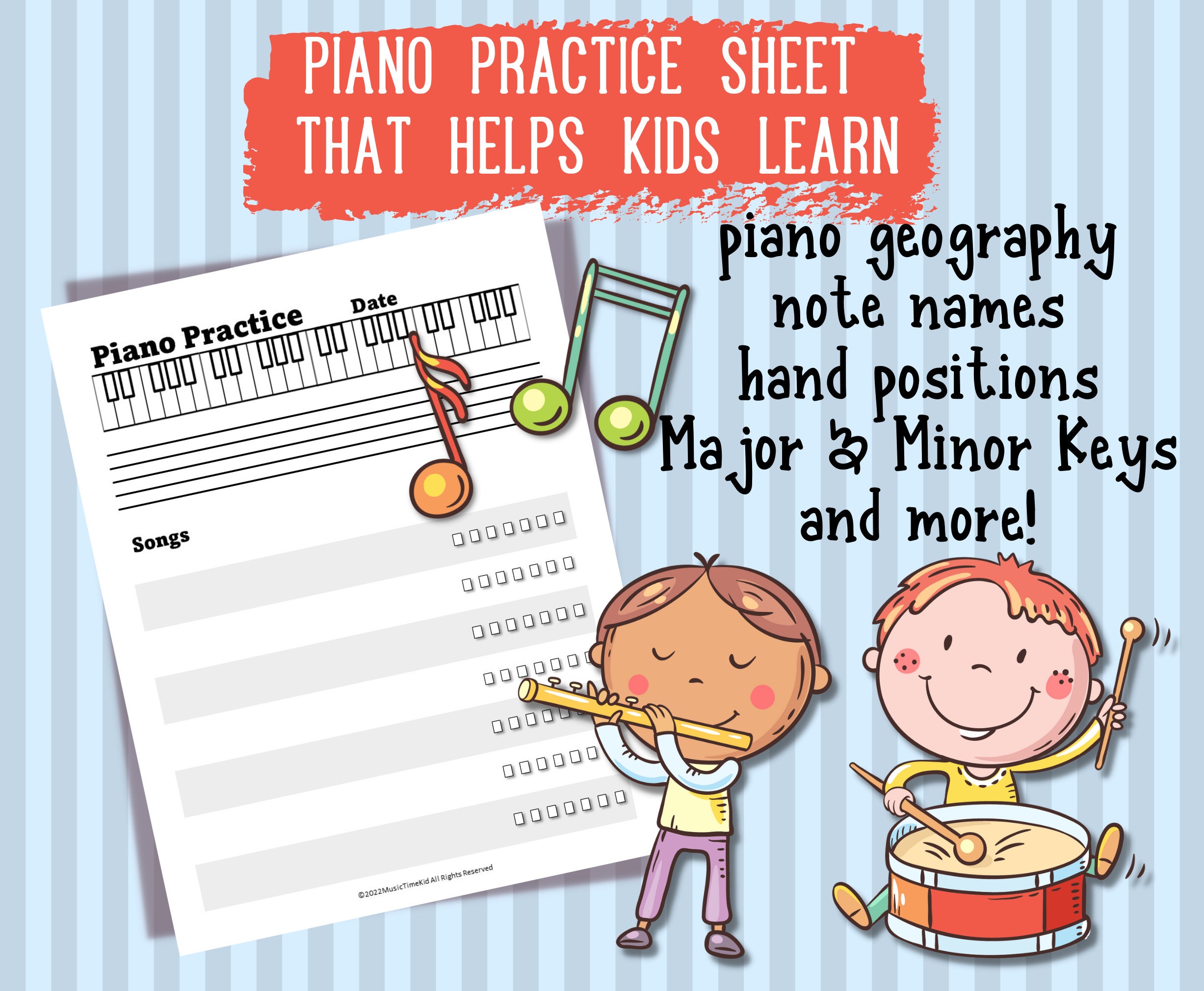 Piano Practice Printable That Helps Teach Note Names, Hand Positions ...