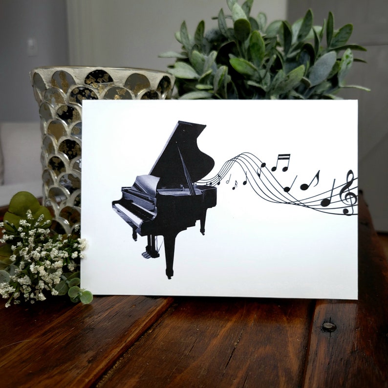 Printable Minimalist Baby Grand Piano Note Card, Black & White All ...
