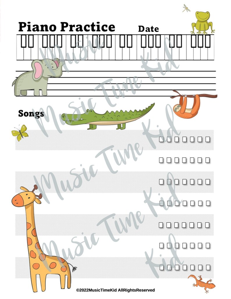 Piano Practice Printable With Jungle Animals for Young Kids That Helps ...