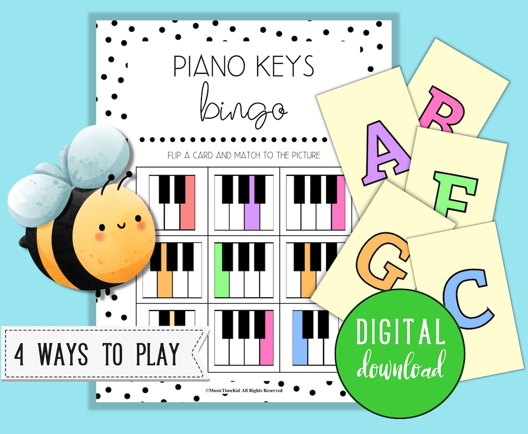 Printable Piano Game | Piano Keys Bingo for Beginner Piano Lessons ...