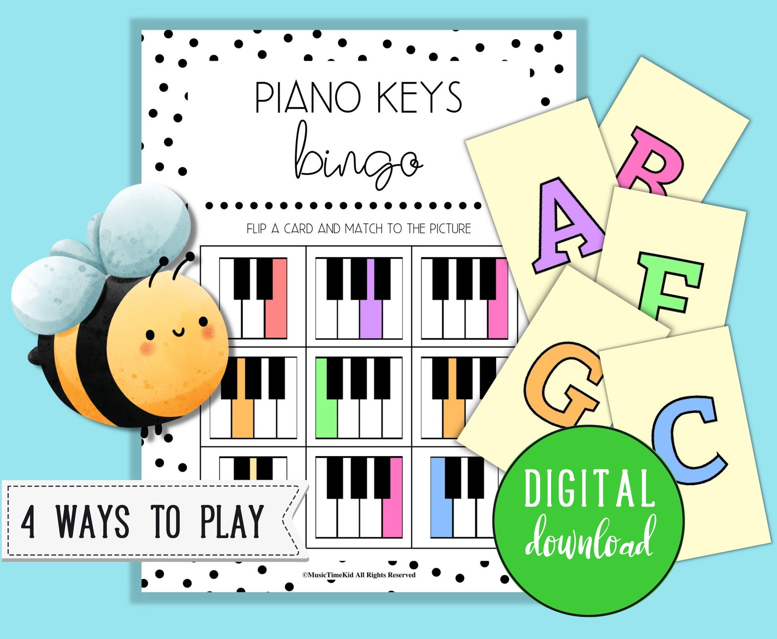 Printable Piano Game | Piano Keys Bingo for Beginner Piano Lessons ...