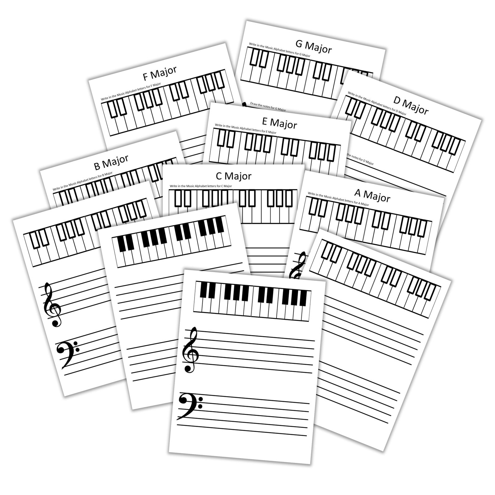 Piano Practice Keyboards and Music Staff Printable for Teaching Hand ...