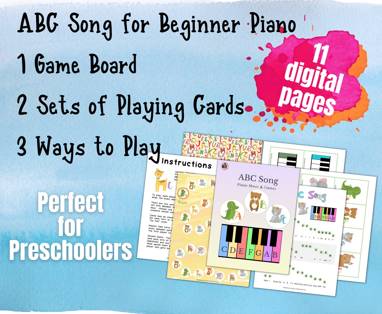 ABC Song Piano Printable With Alphabet Letters for Preschool Learning ...