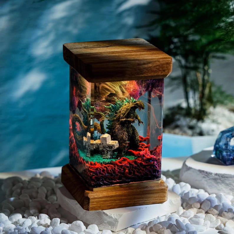 Godzilla Monster Night Light Bedroom Diorama Resin Epoxy Lamp ...