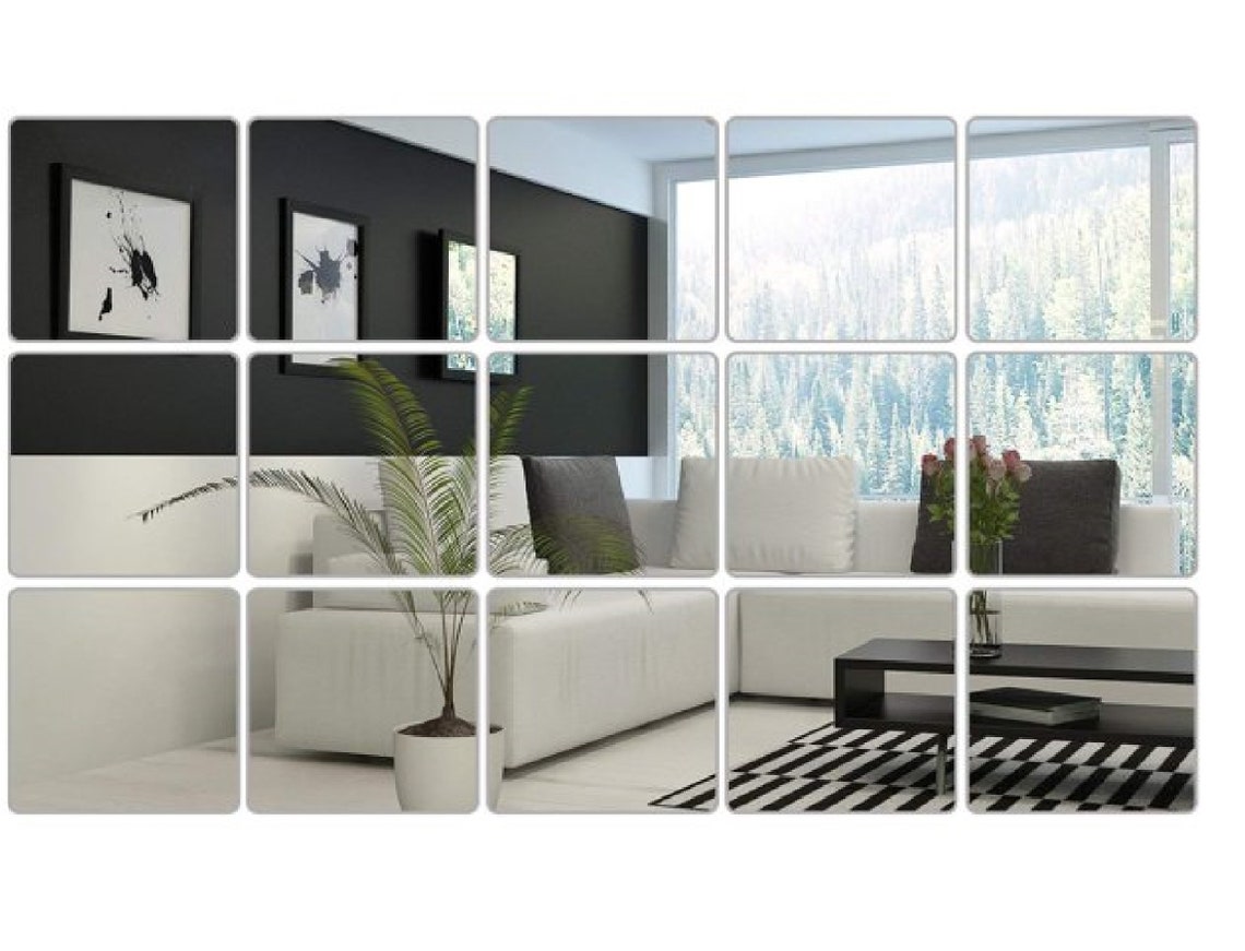 16 Sheets Mirror Removable Wall Stickers Acrylic Flexible for Home Room ...
