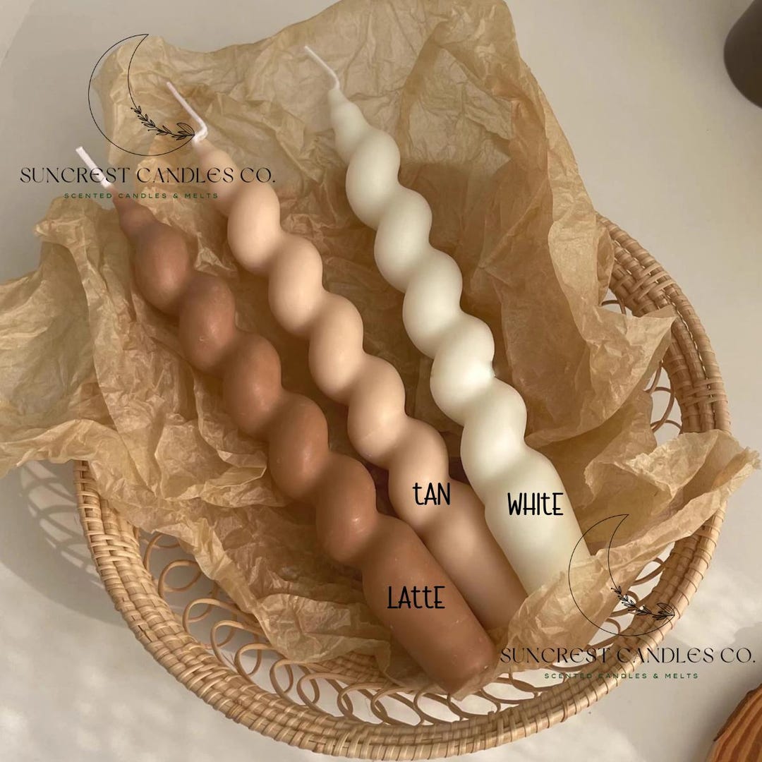 Spiral Taper Candles, Neutral Color Candle Decor, Fall Decor, Bleeding ...