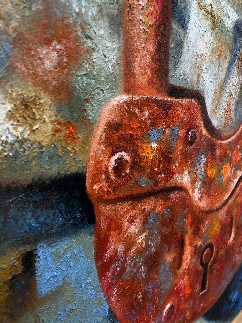 Original Rusty Lock Oil Painting, Surrealist Canvas Art - Etsy