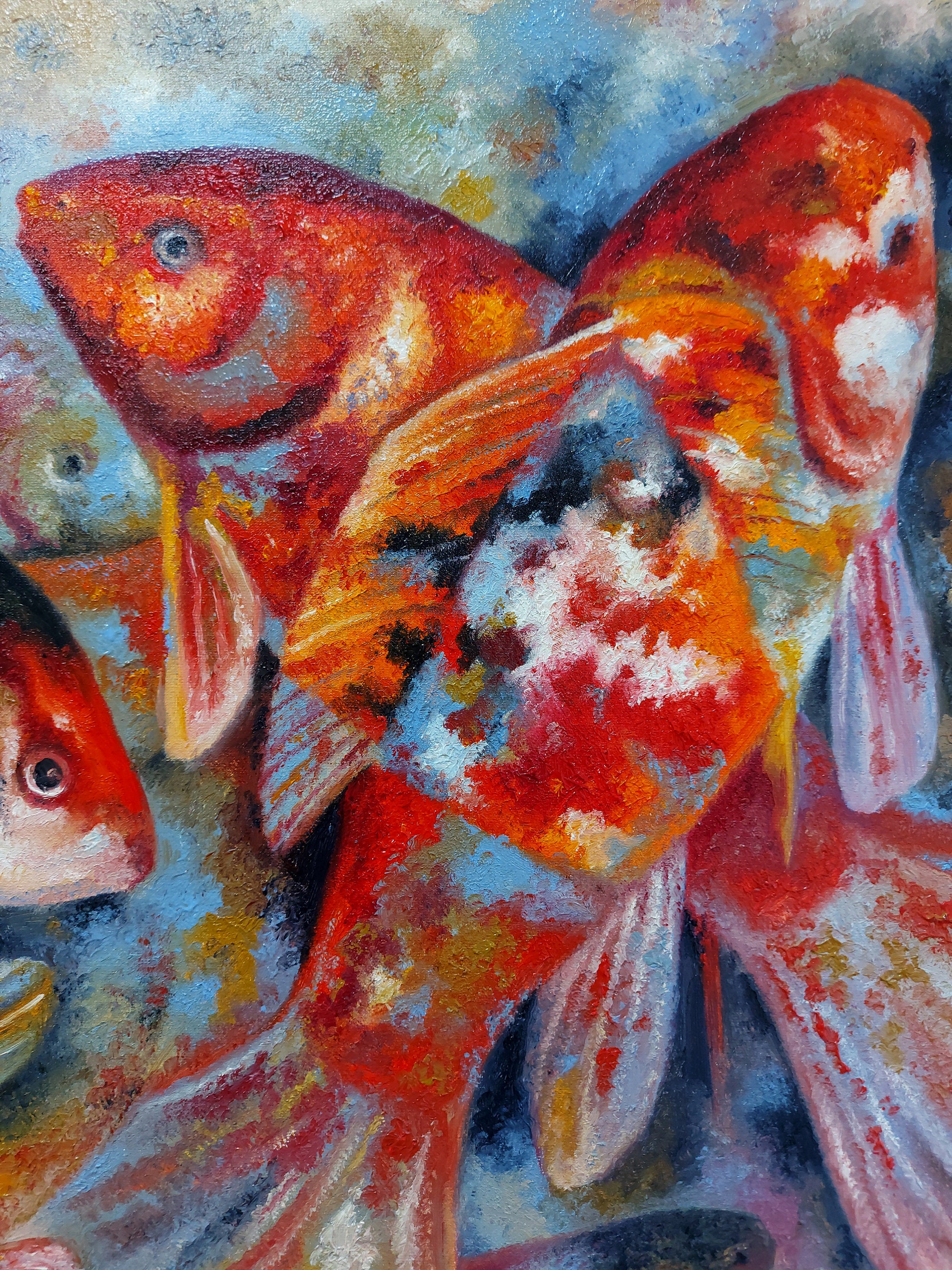 Seven Goldfish Original Oil Painting, Impressionist Canvas Art - Etsy