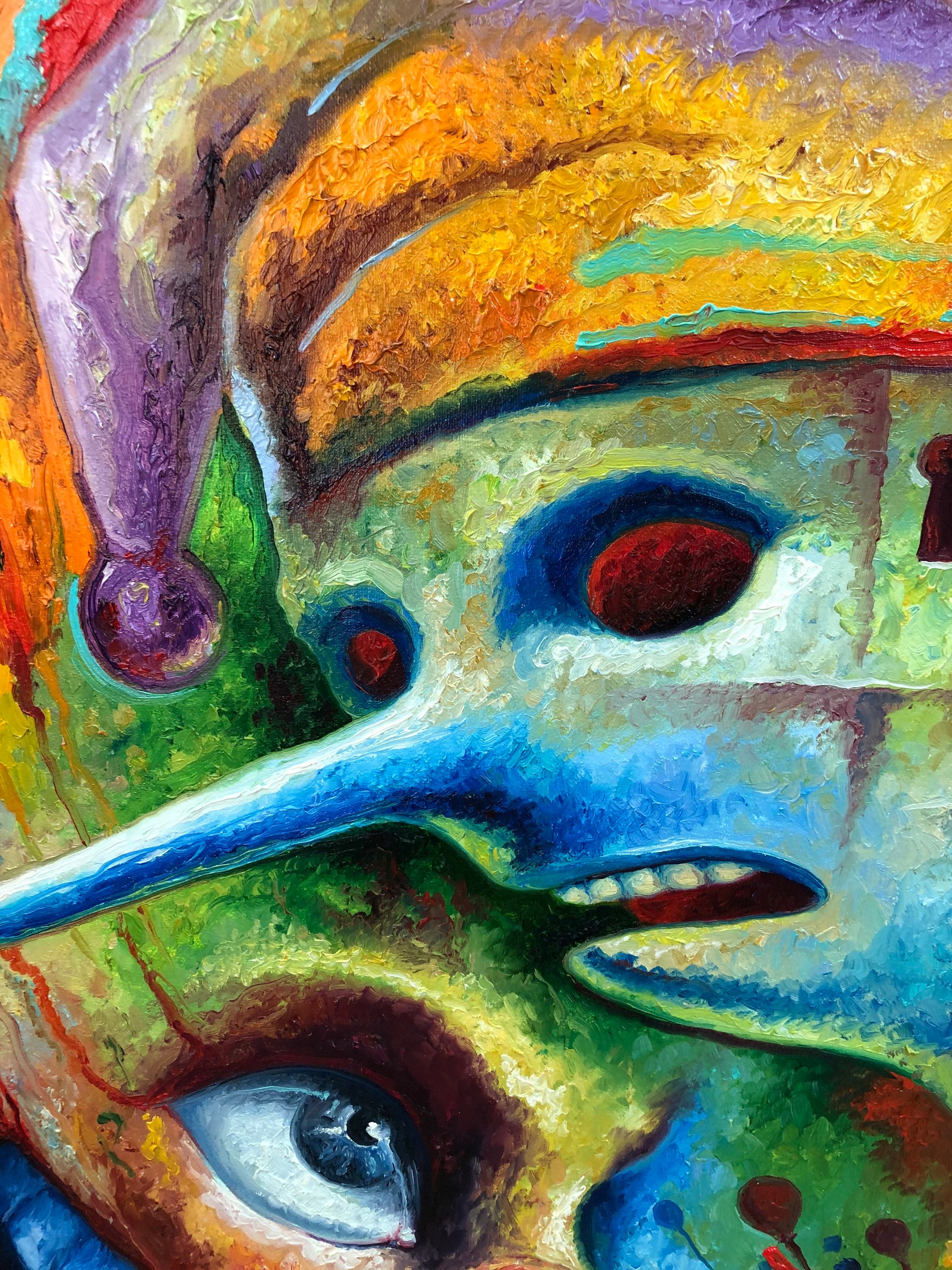 Original Surrealist Oil Painting, Pinocchio and Clown Canvas Art (27 ...