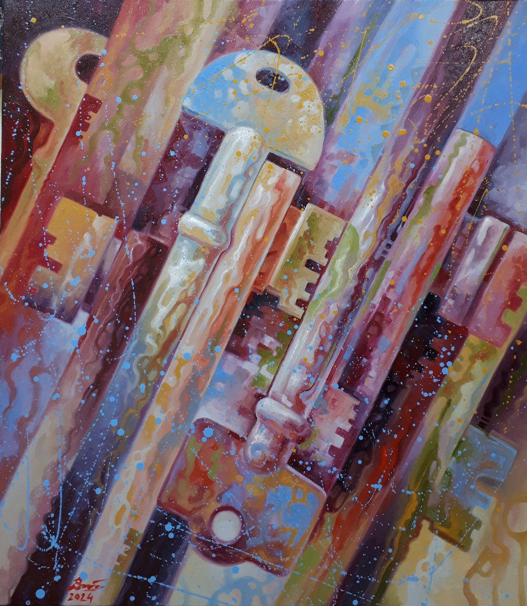Original Keys Oil Painting on Canvas, Colorful Fine Art - Etsy