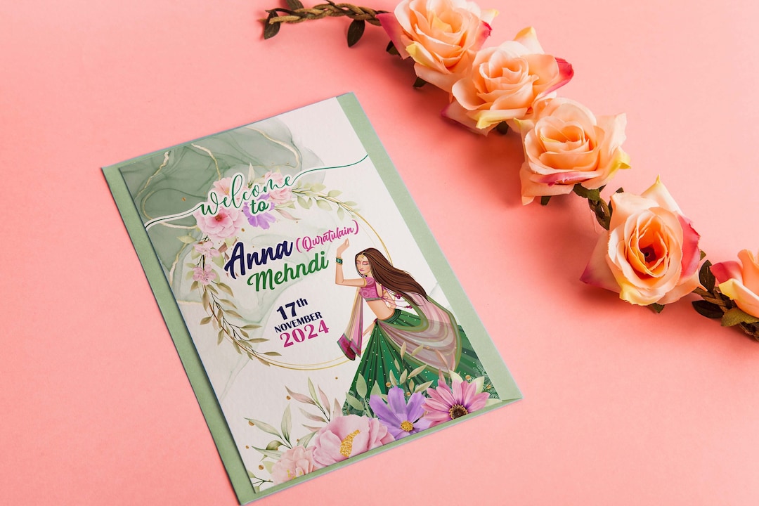 Handcrafted Mehndi Card, Elegant Mehndi Invitation or Greeting Card ...