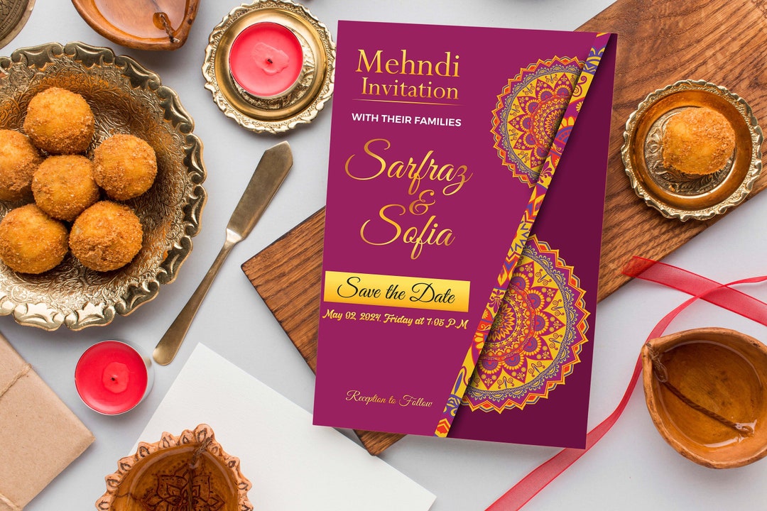 Elegant Mehndi Invitation Card Handcrafted Henna Ceremony - Etsy
