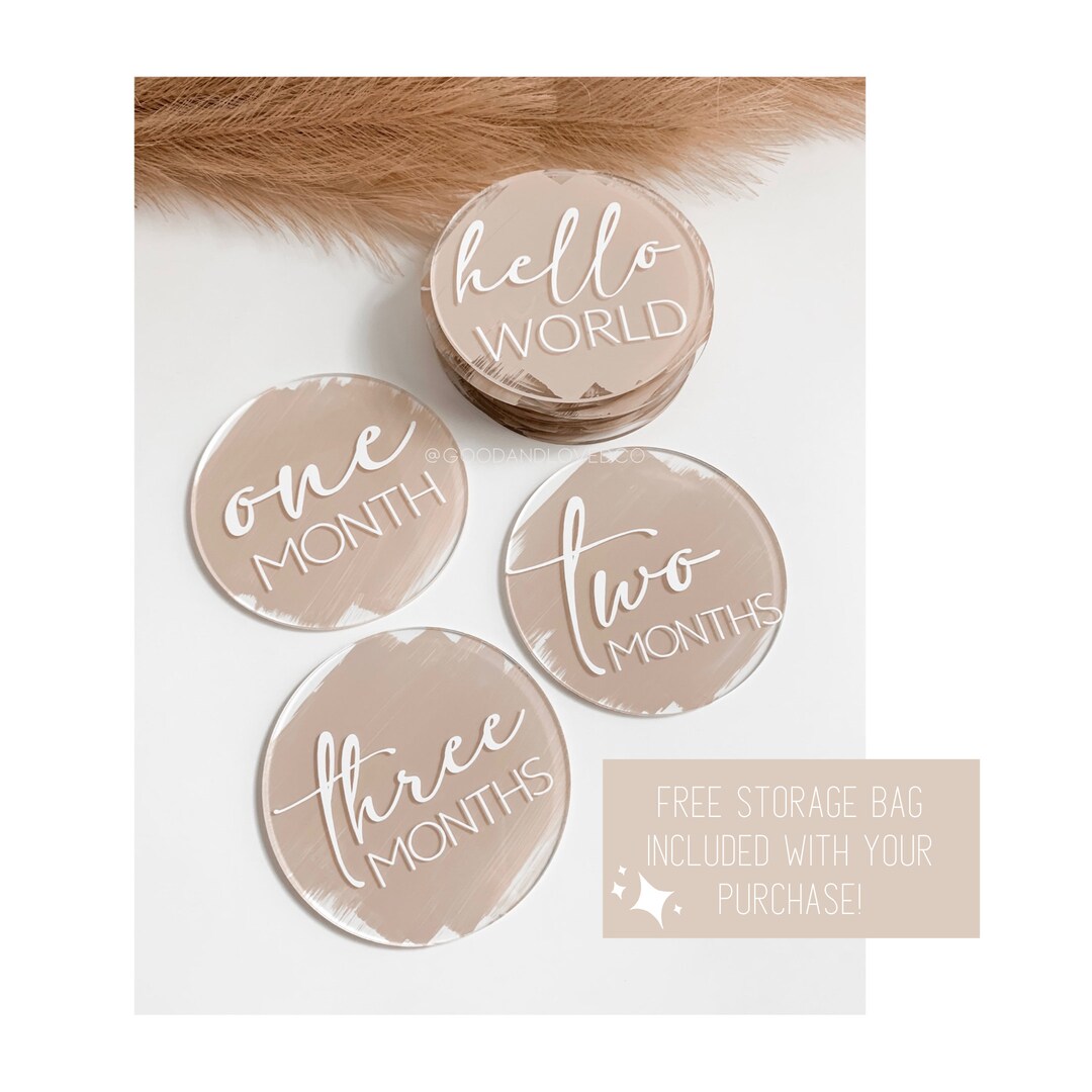 Acrylic Baby Milestone Cards - Diagonal Brushstroke Painted | Monthly ...